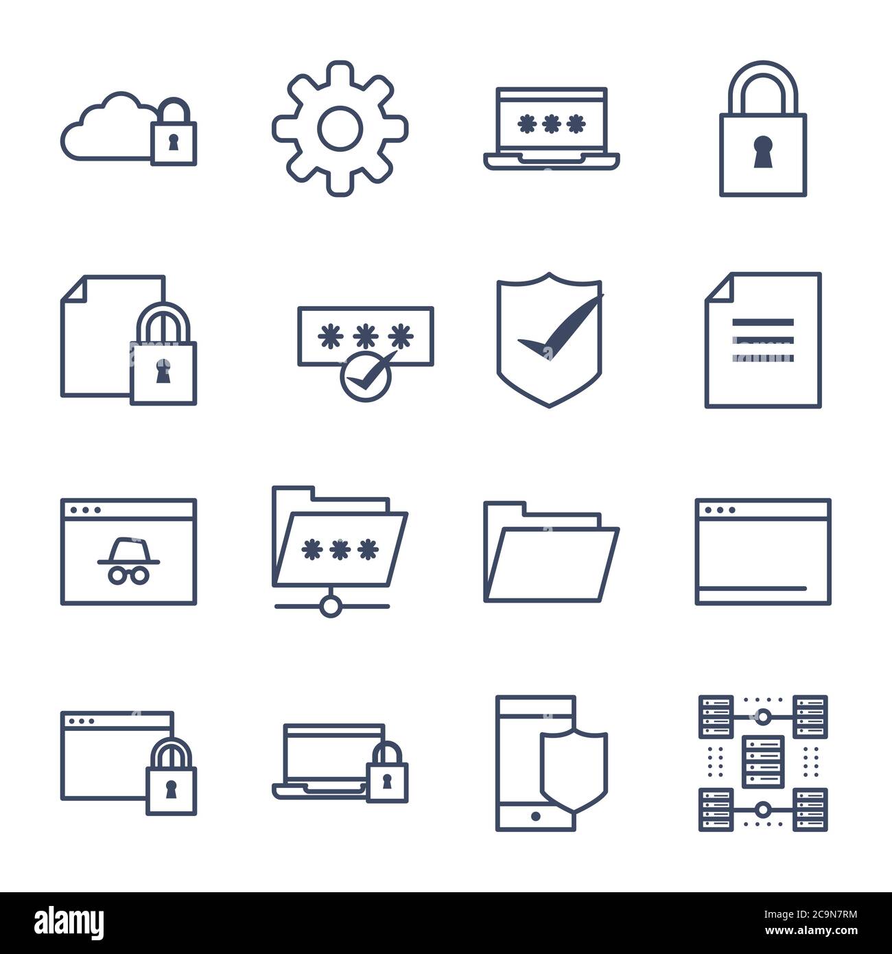 line style icon set design, Data center base security system hardware ...