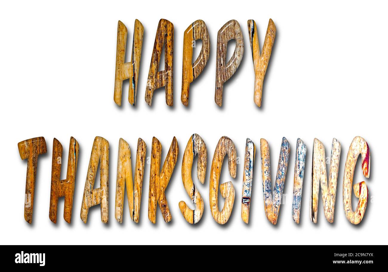 Happy Thanksgiving illustration with a distressed wood effect on an ...