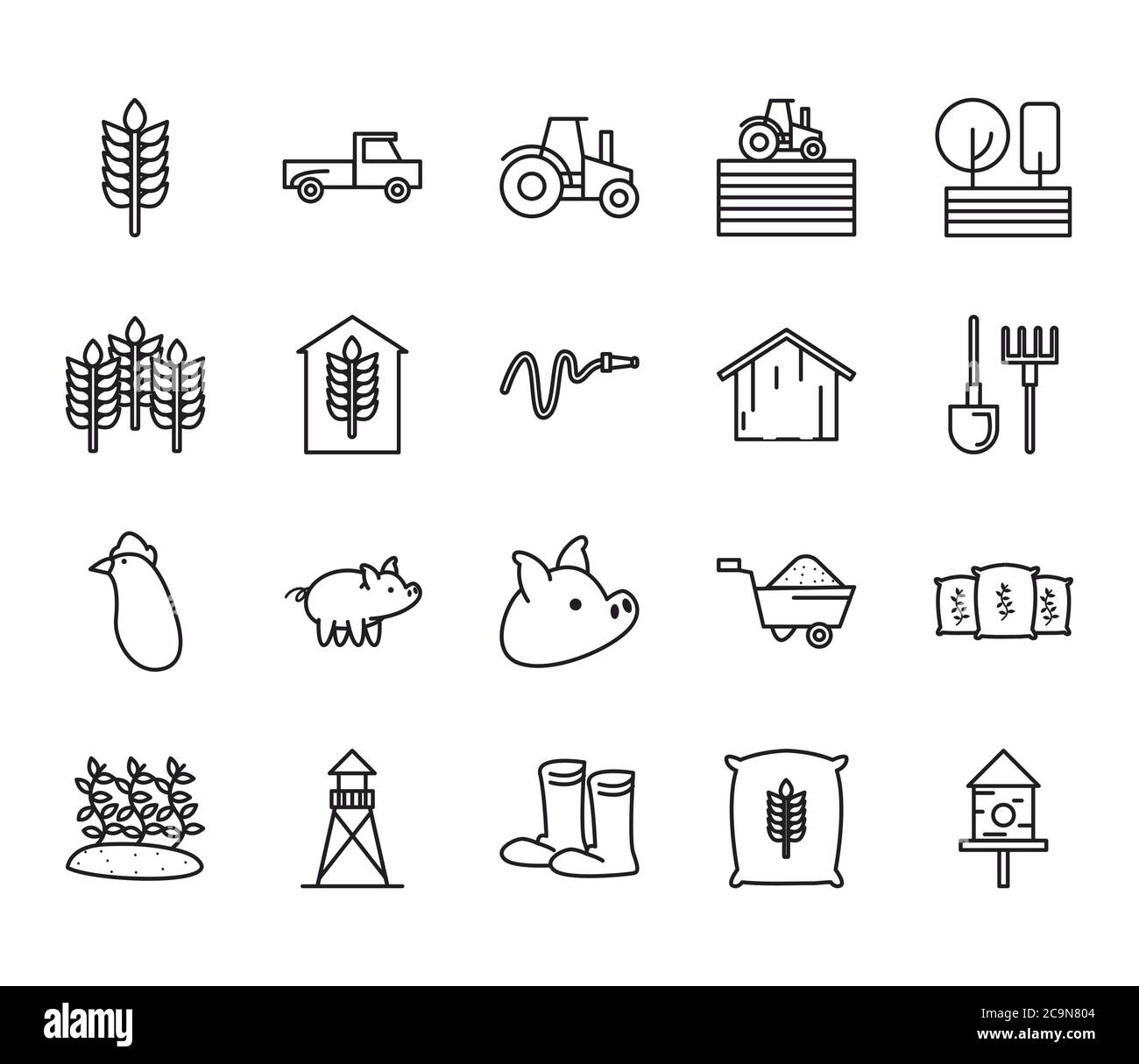 farm line style icon set design, agronomy lifestyle agriculture harvest ...