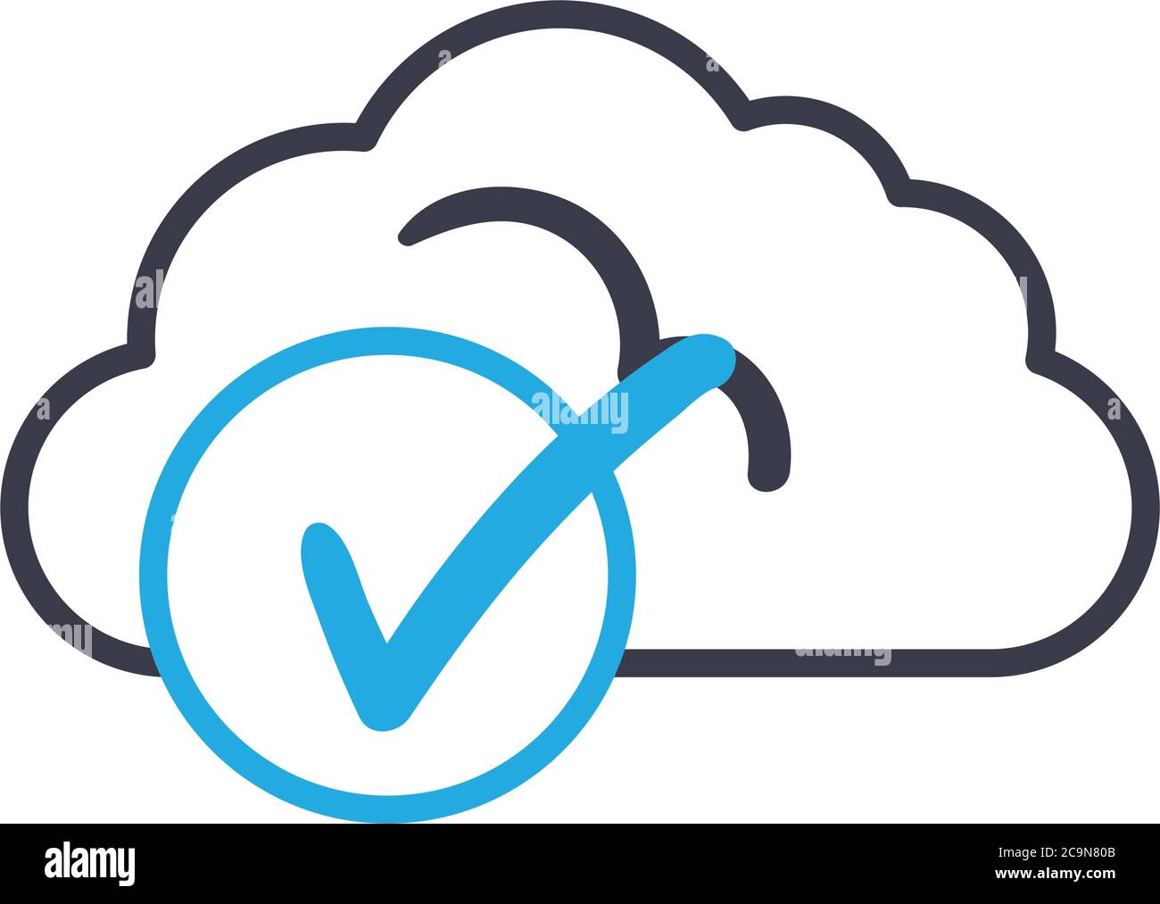 Cloud Computing With Check Mark Line Style Icon Design Communication