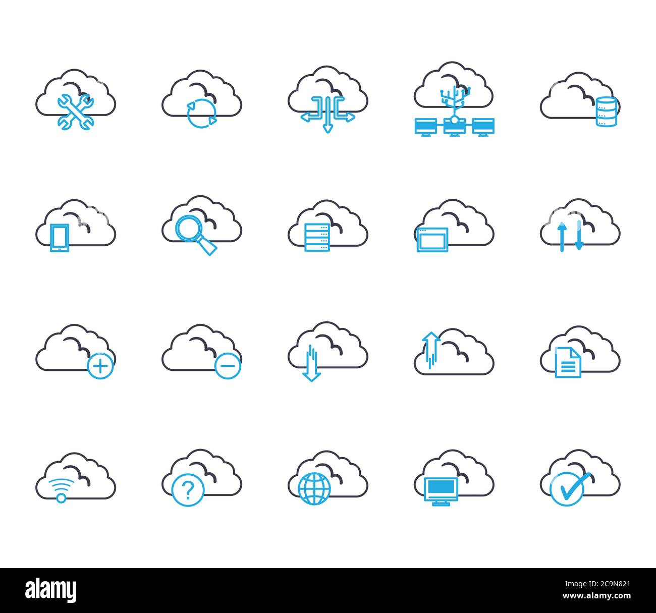 Cloud computing line style icon set design, Communication internet and connectivity theme Vector ...