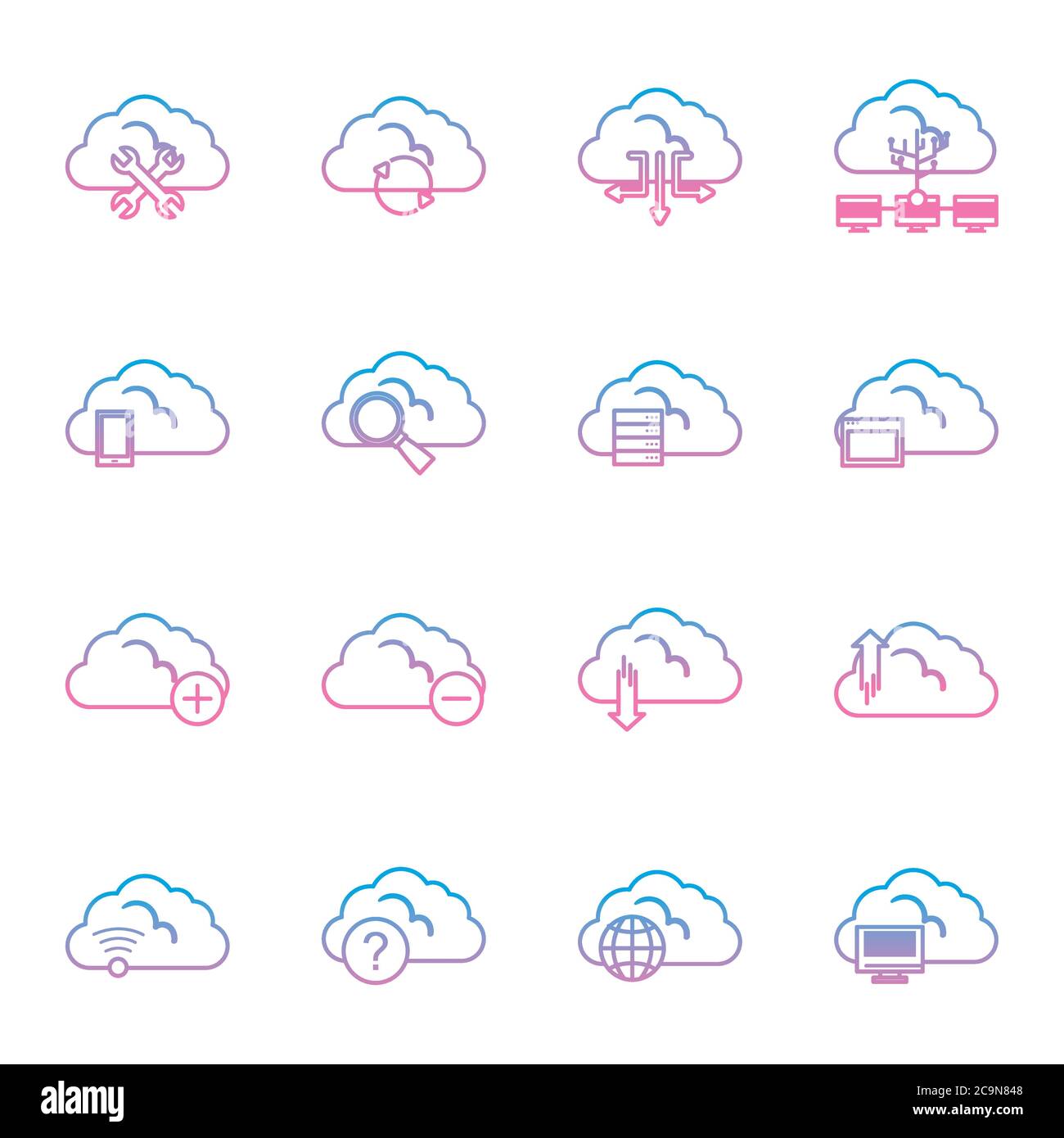 Cloud computing gradient style icon set design, Communication internet and connectivity theme ...