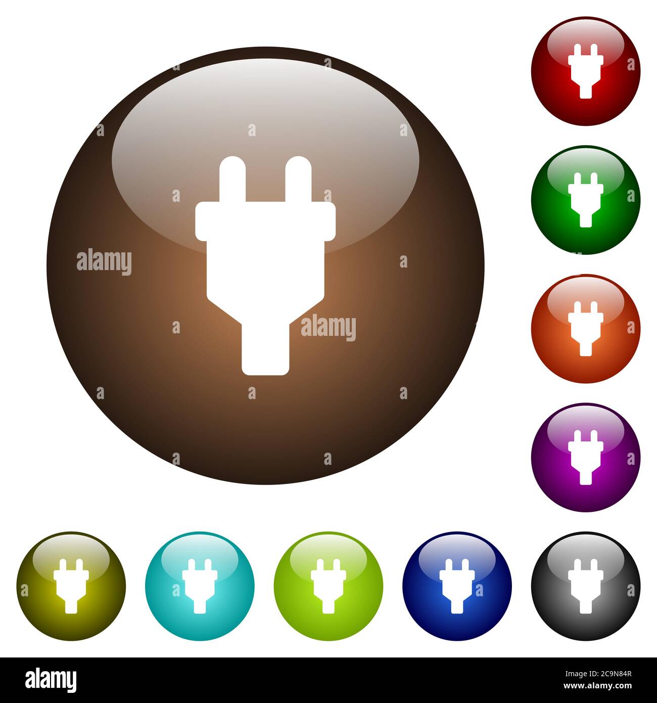 Power connector white icons on round color glass buttons Stock Vector ...