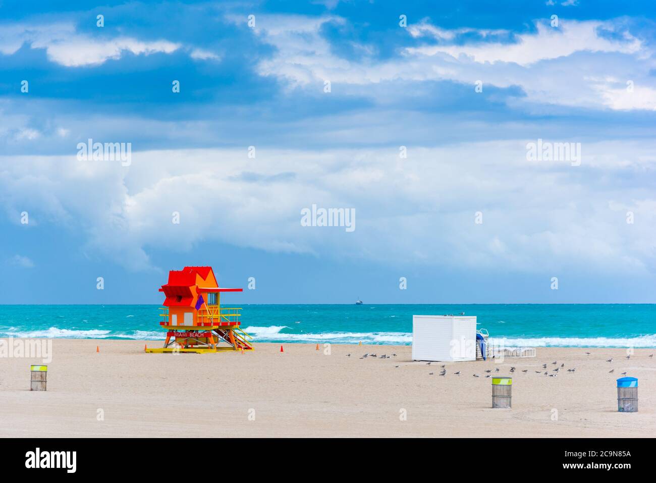 Red and orange lifeguard tower in Miami Beach, USA Stock Photo - Alamy