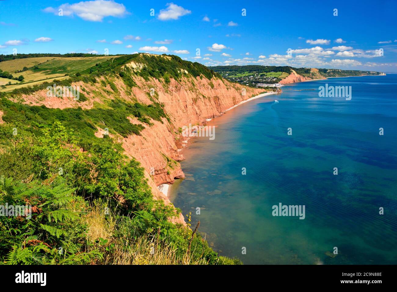 Sidmouth in East Devon viewed from Peak Hill with the Jurassic Coast in ...