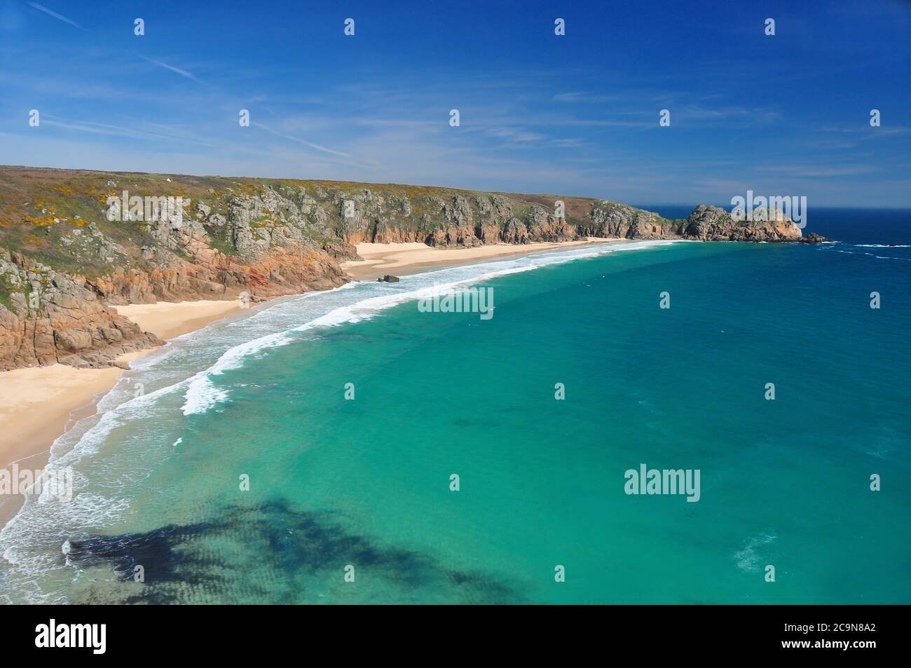 Porthcurno beach viewed from Minack Theatre Stock Photo - Alamy