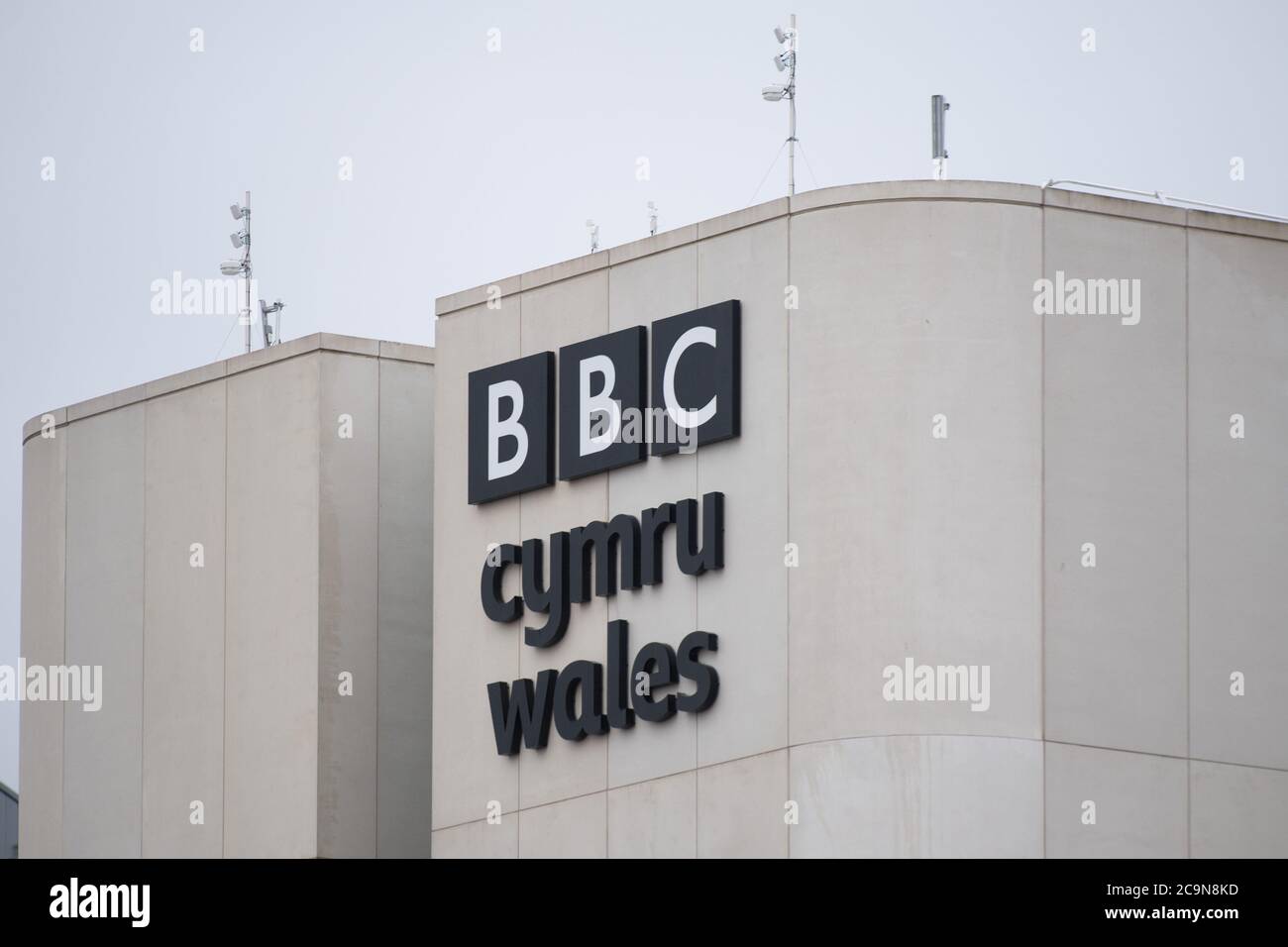 A close-up of the BBC Cymru Wales building in Cardiff, Wales, United ...