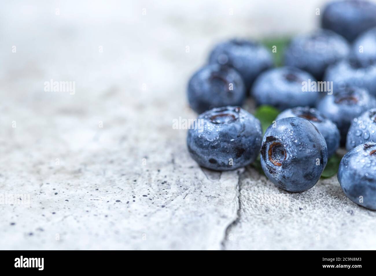 Fresh blueberries in on light gray concrete background with copy space ...