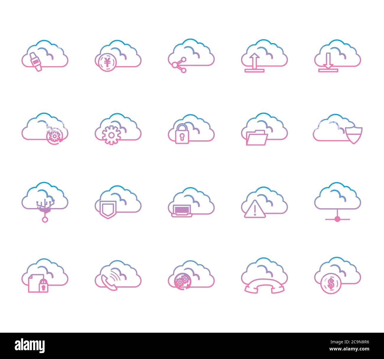 Cloud computing gradient style icon set design, Communication internet and connectivity theme ...