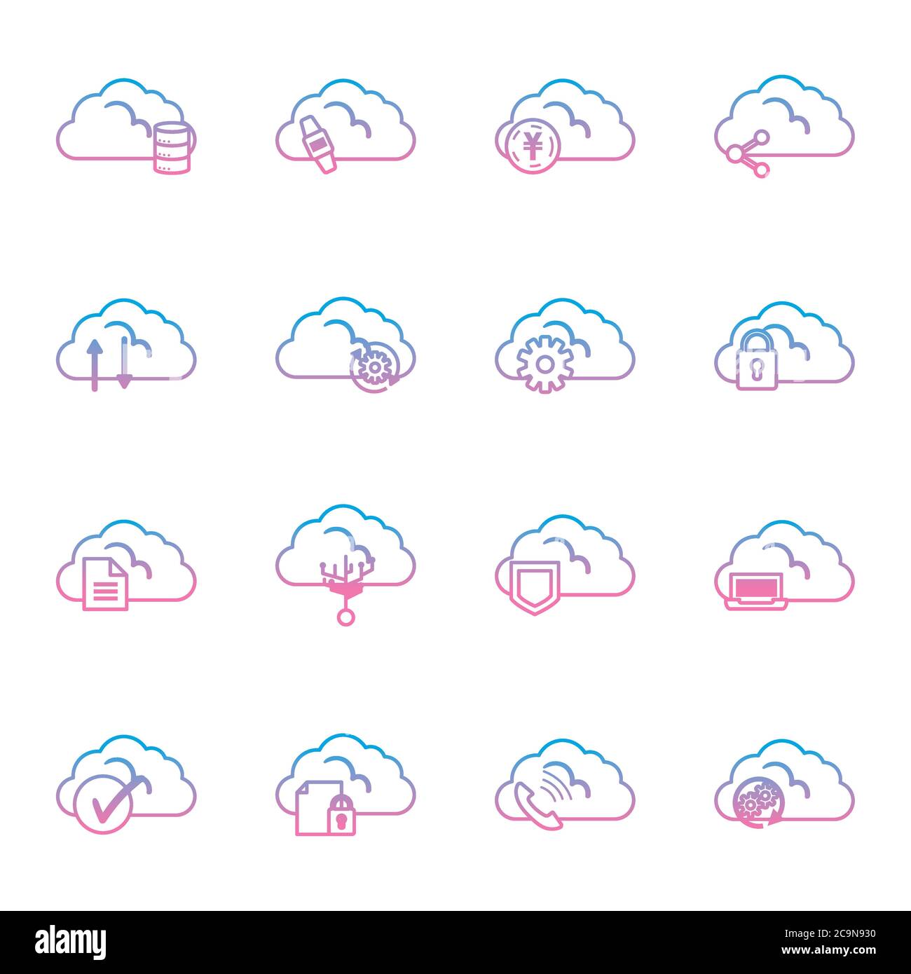 Cloud computing gradient style icon set design, Communication internet and connectivity theme ...