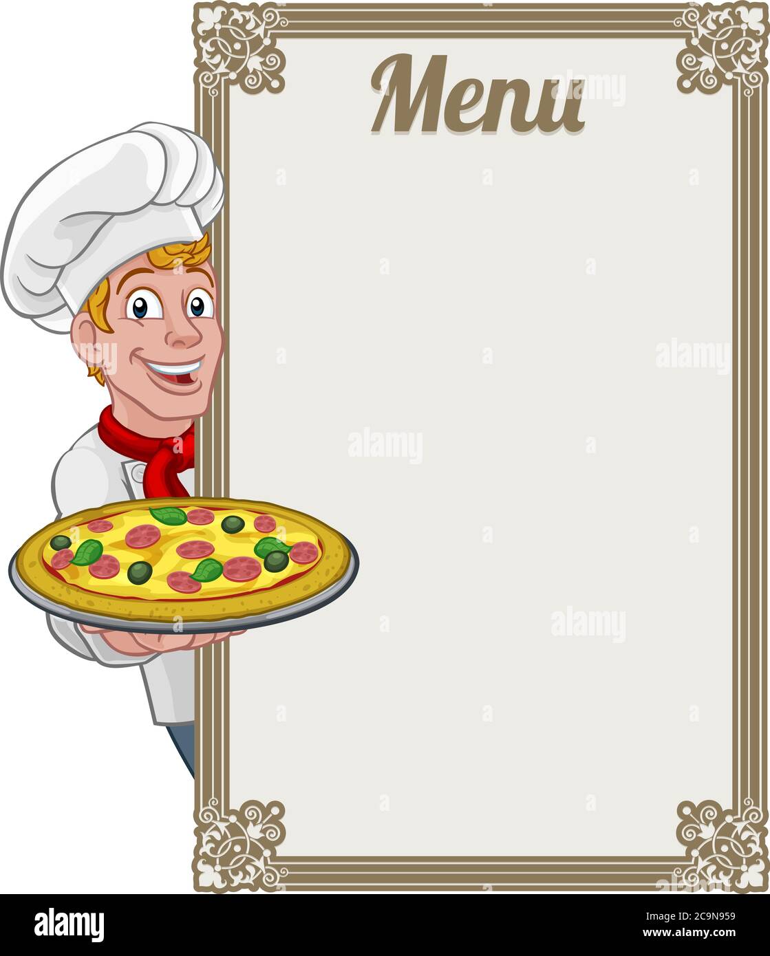Pizza Chef Cook Cartoon Man Menu Sign Background Stock Vector Image ...