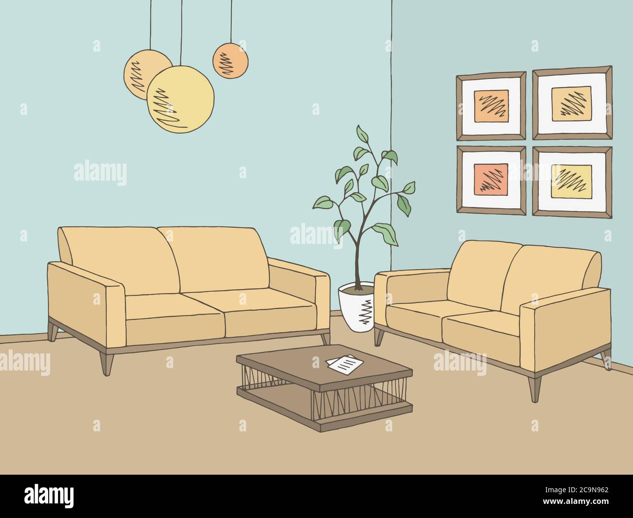 Waiting room graphic color interior sketch illustration vector Stock ...
