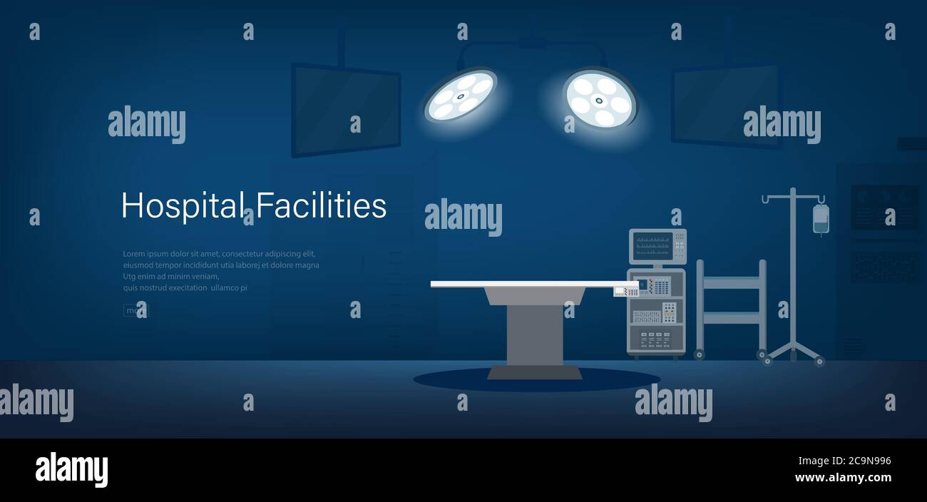 Operating room or surgery room banner with medical equipment flat ...