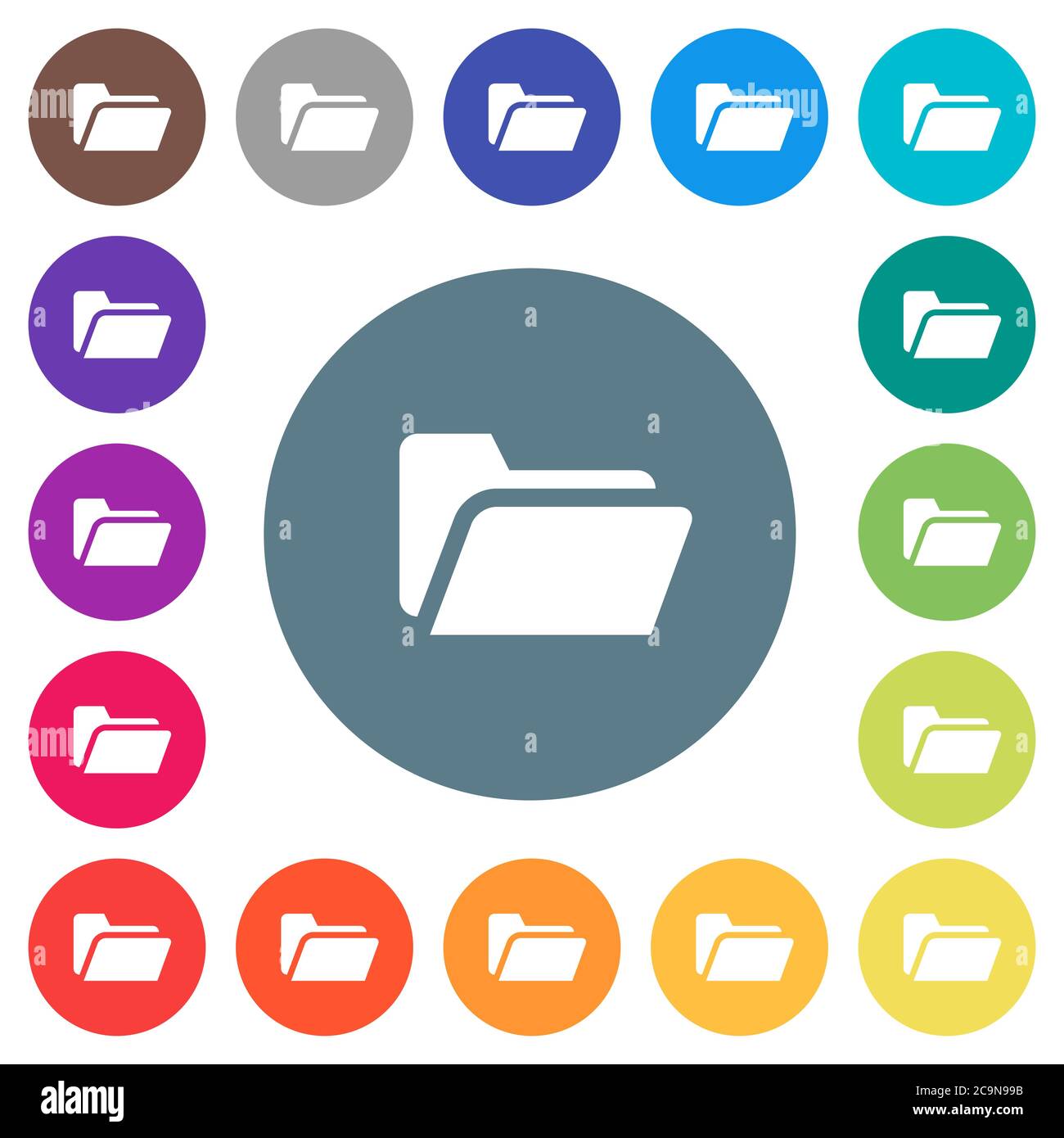 Folder open flat white icons on round color backgrounds. 17 background ...