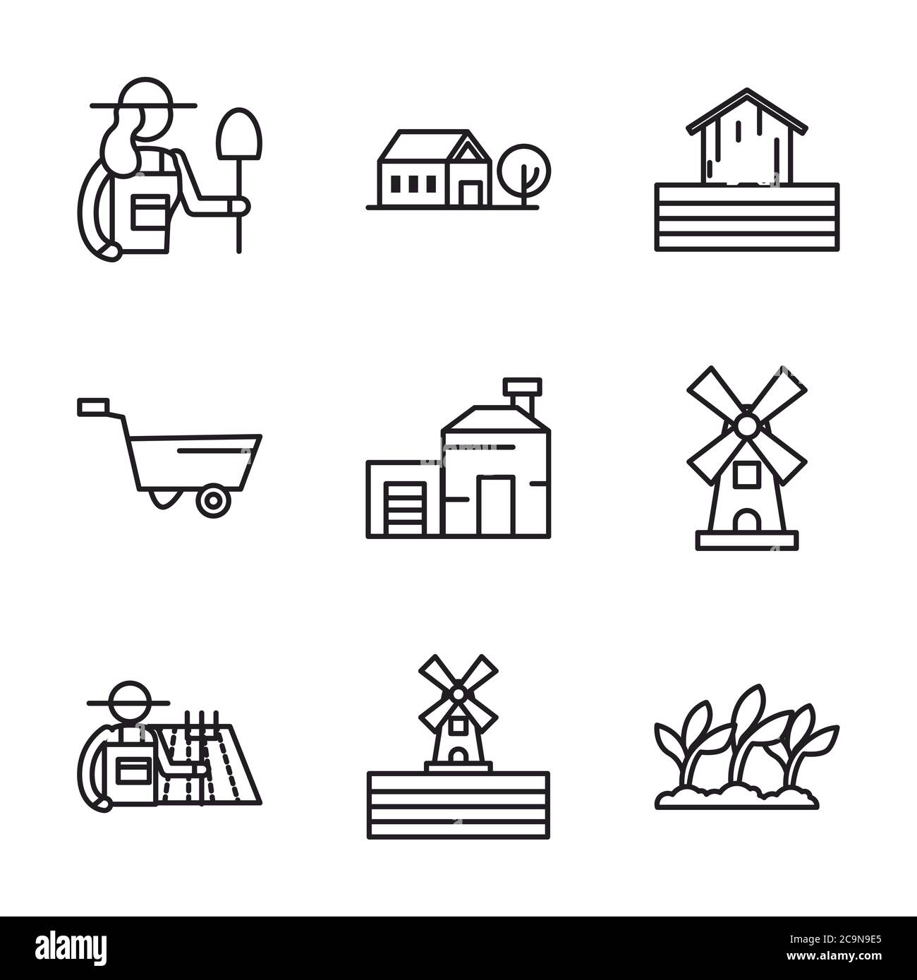 farm line style icon set design, agronomy lifestyle agriculture harvest ...