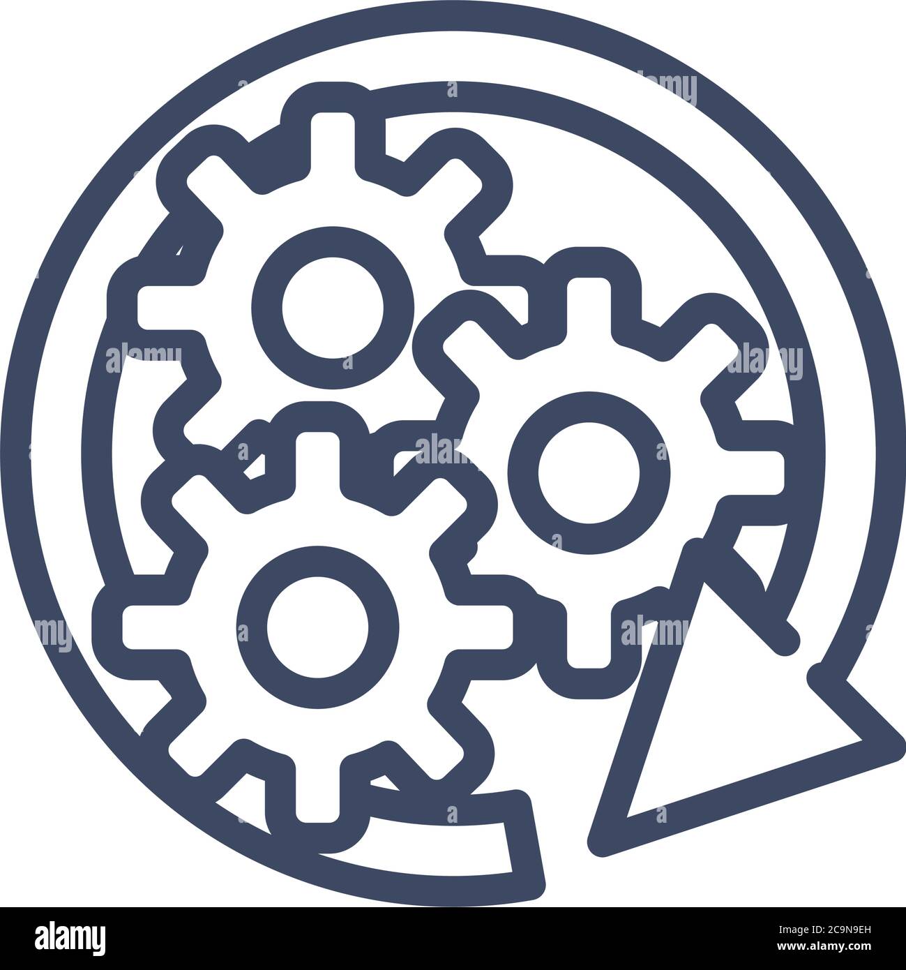Arrow around gears line style icon design, construction work repair ...