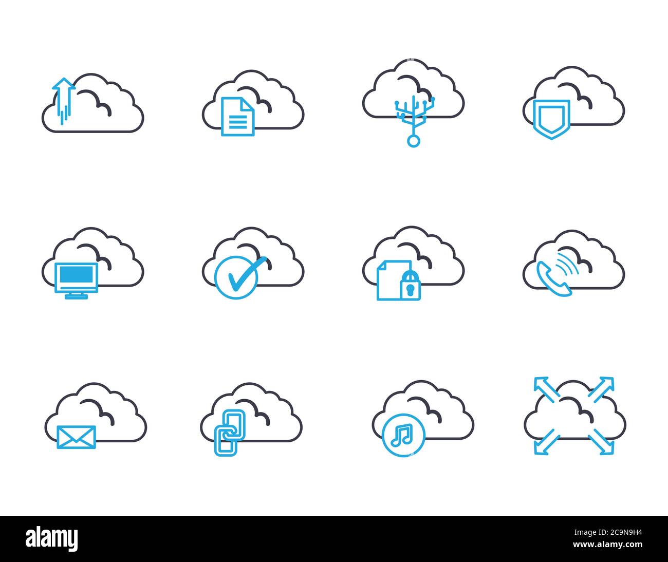 Cloud Computing Line Style Icon Set Design Communication Internet And