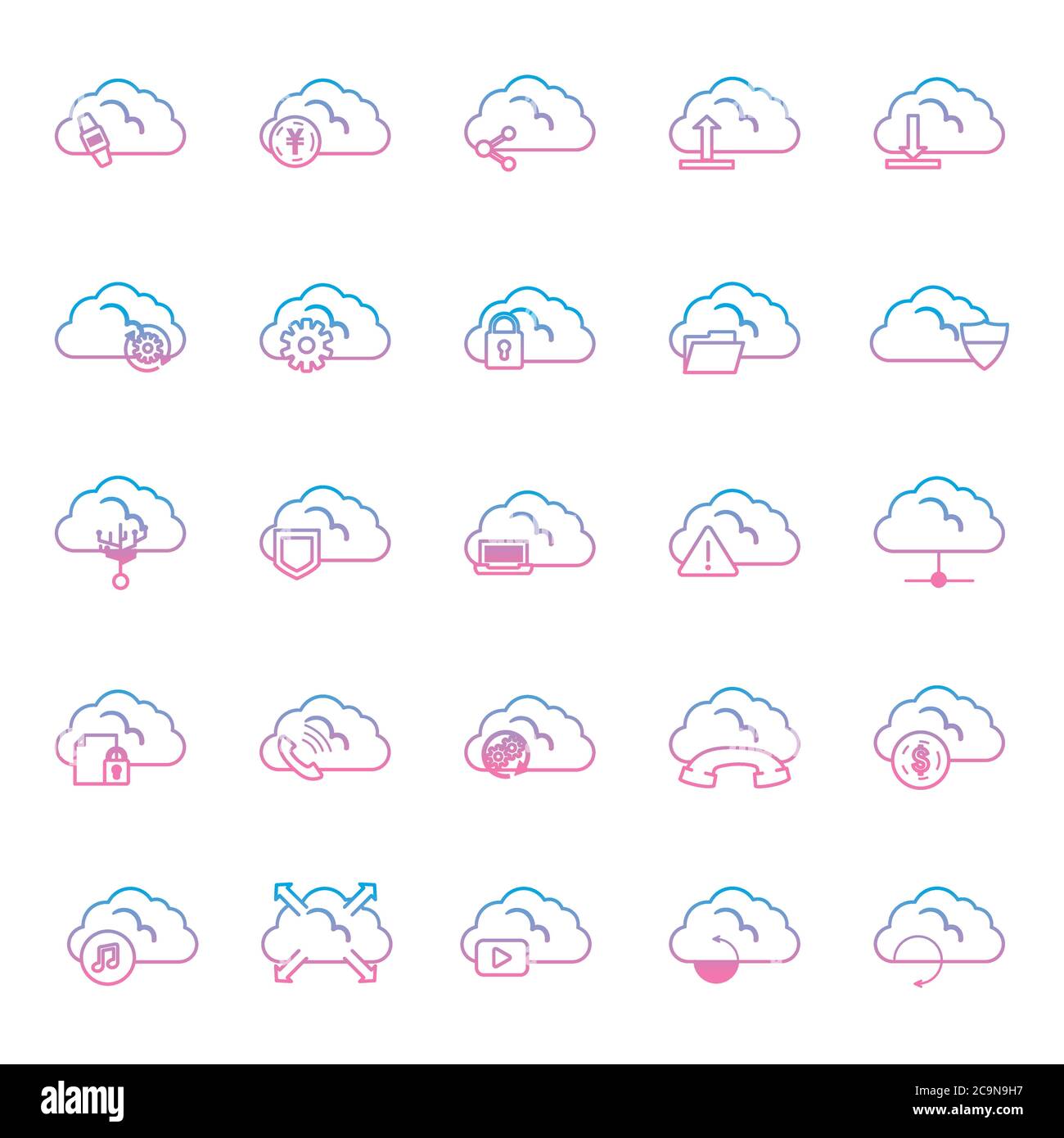 Cloud computing gradient style icon set design, Communication internet and connectivity theme ...