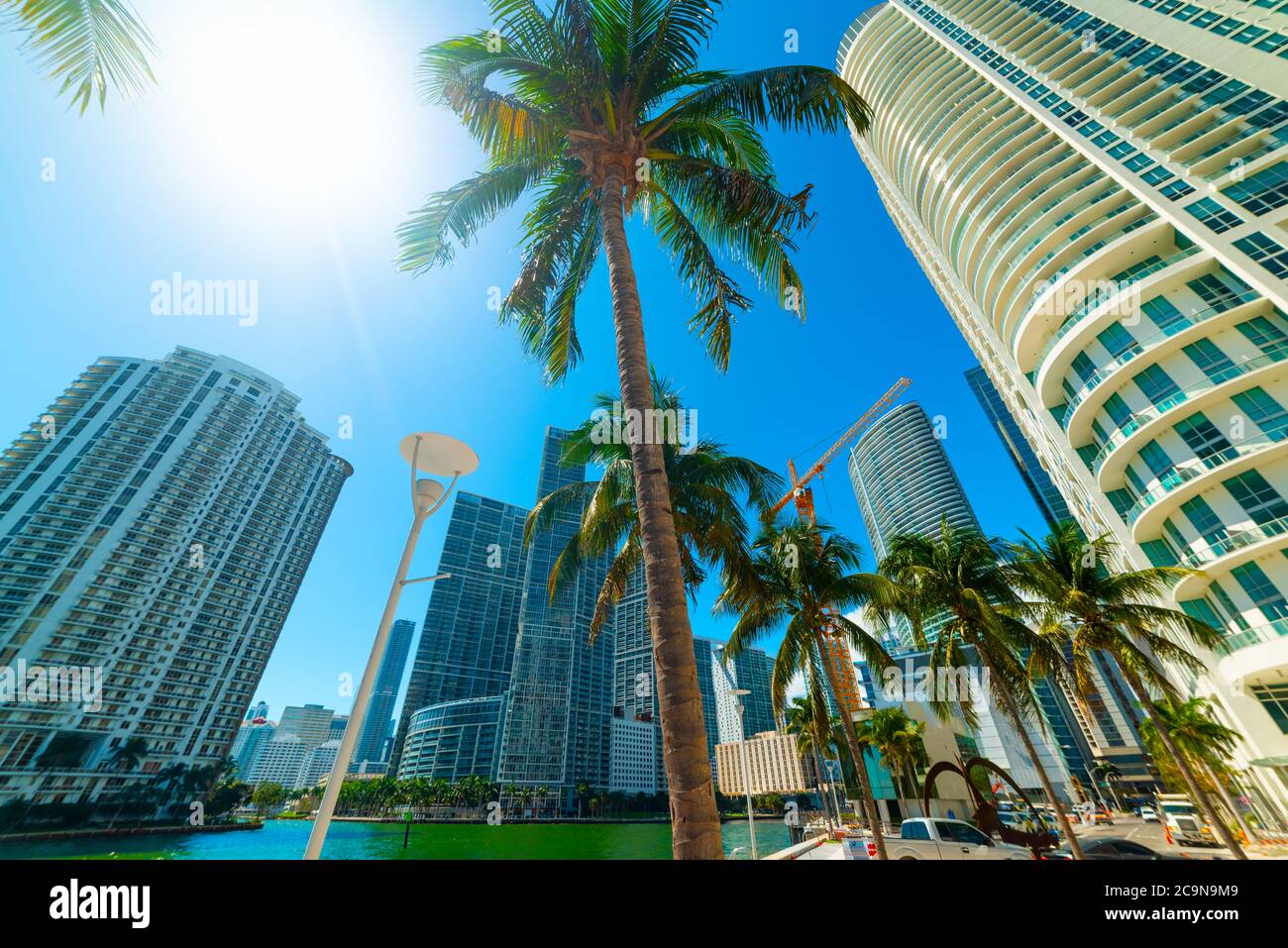 Sun shining over Miami riverwalk, USA Stock Photo - Alamy