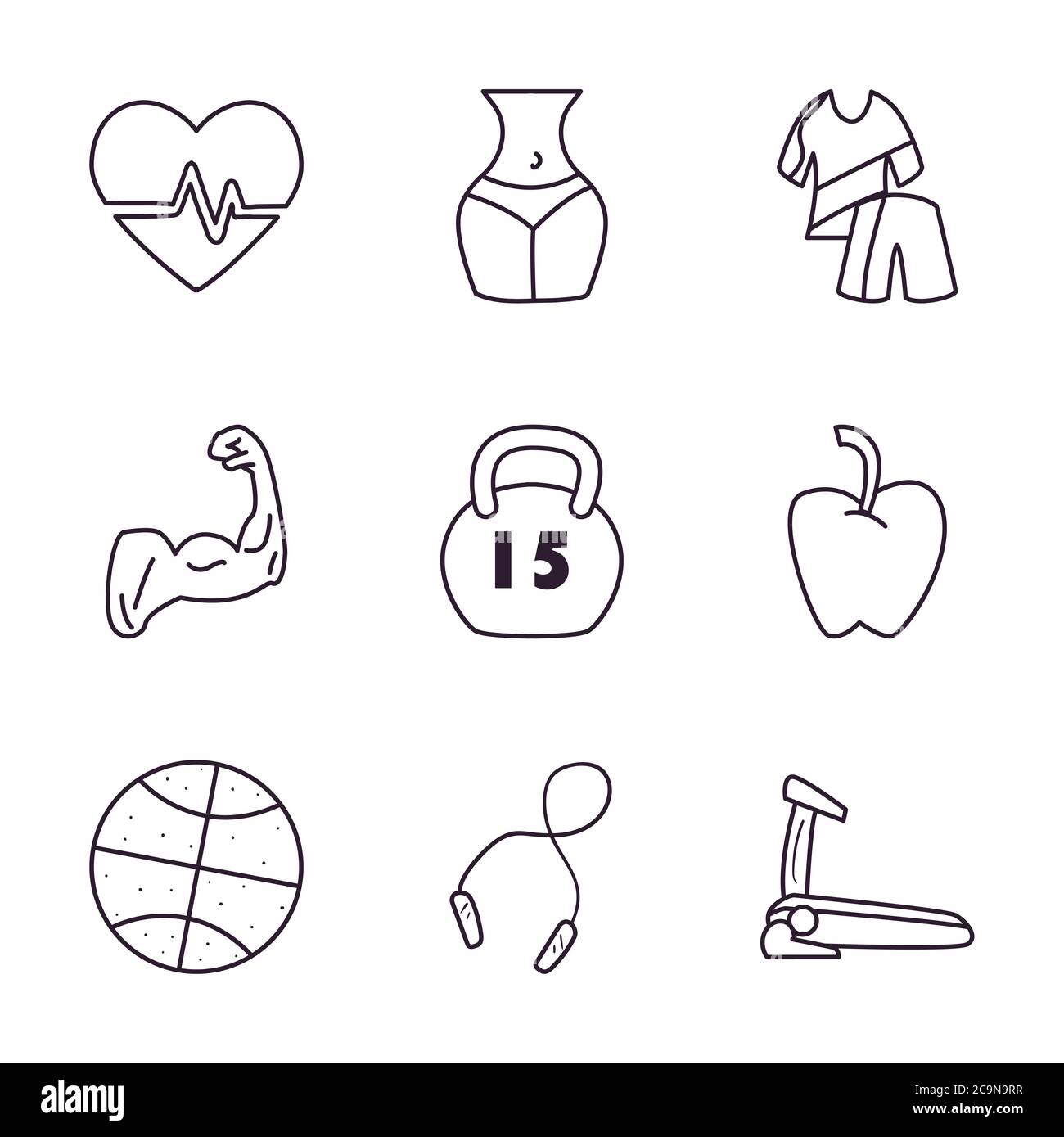 line style icon set design, healthy sport and activity theme Vector ...