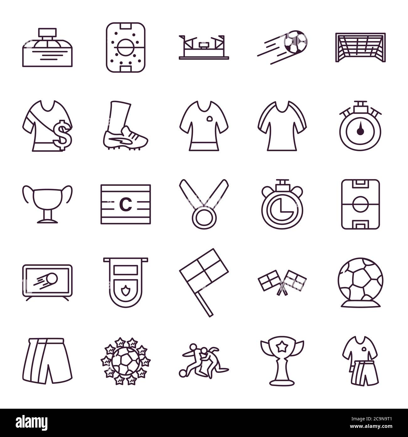 line style icon set design, Soccer football sport hobby competition and ...
