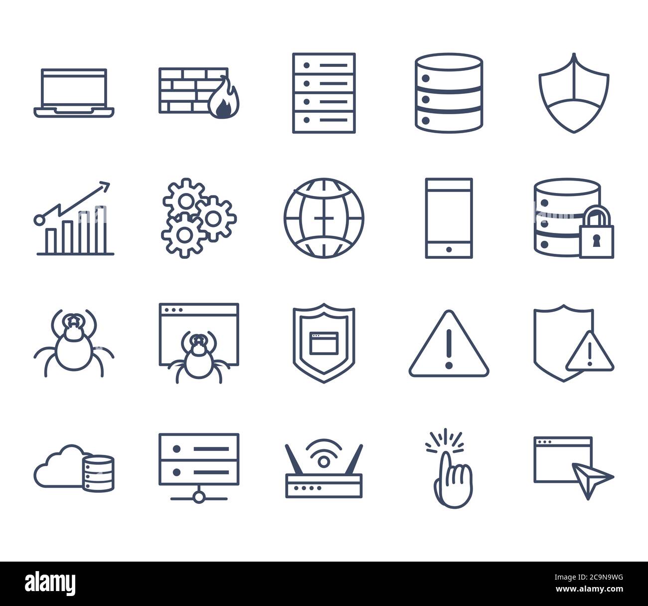 line style icon set design, Data center base security system hardware technology protection and ...