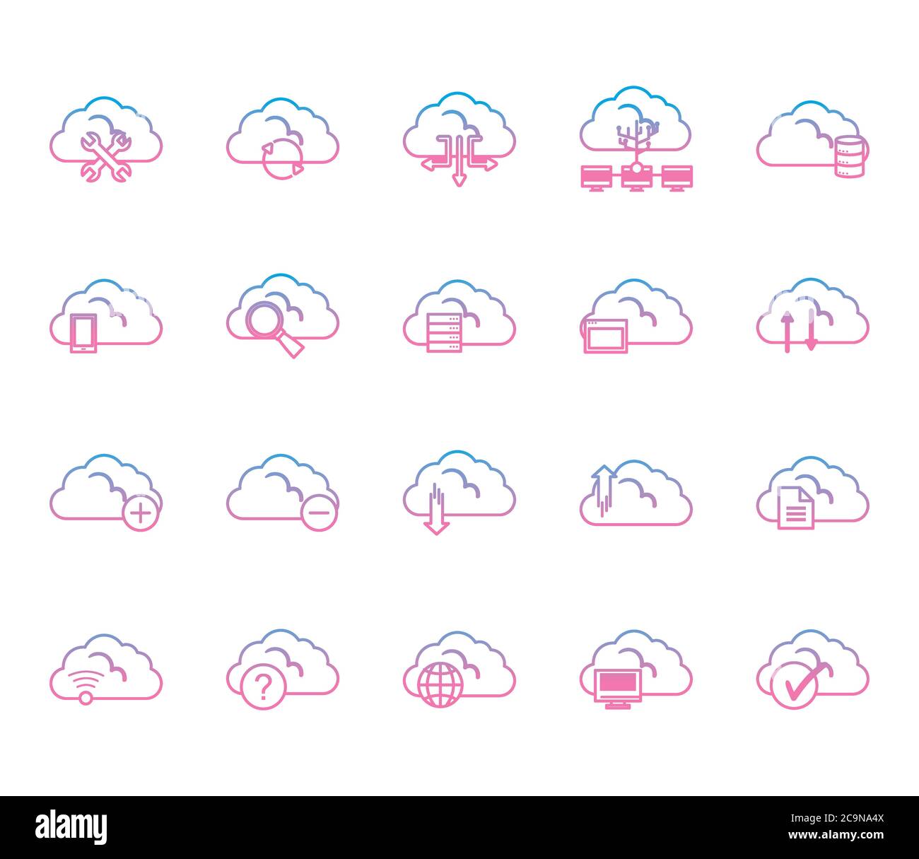 Cloud computing gradient style icon set design, Communication internet and connectivity theme ...