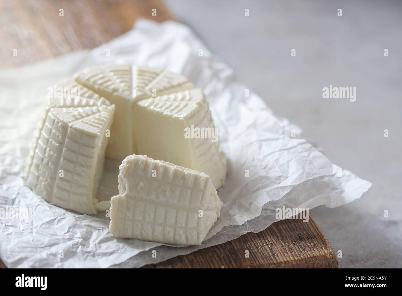 Homemade Fresh Feta Cheese close-up. Selective focus Stock Photo - Alamy