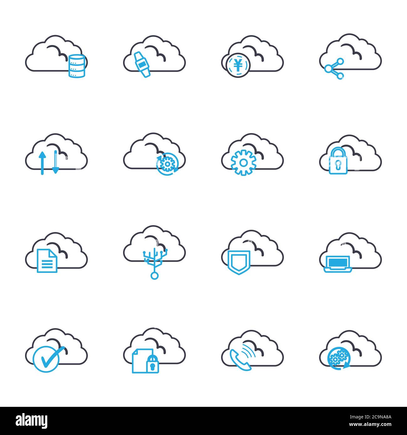 Cloud computing line style icon set design, Communication internet and connectivity theme Vector ...