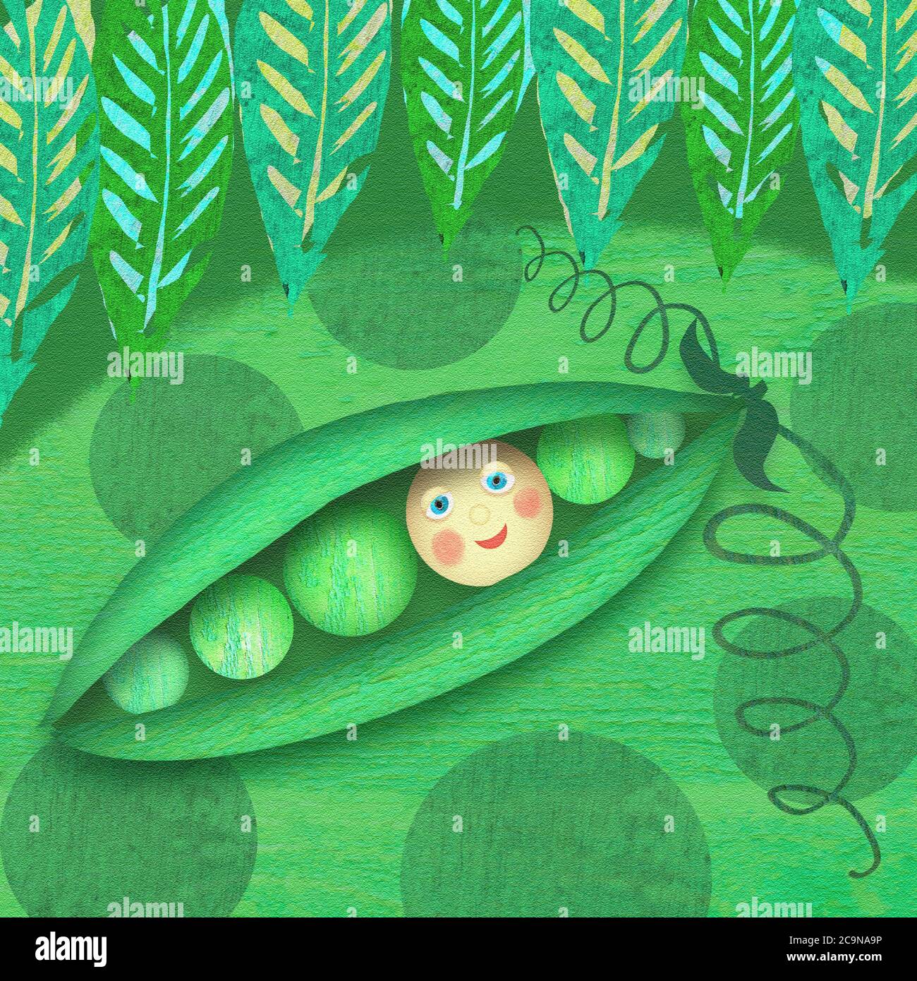 Green peas smiling on an abstract background. Cute food illustration ...