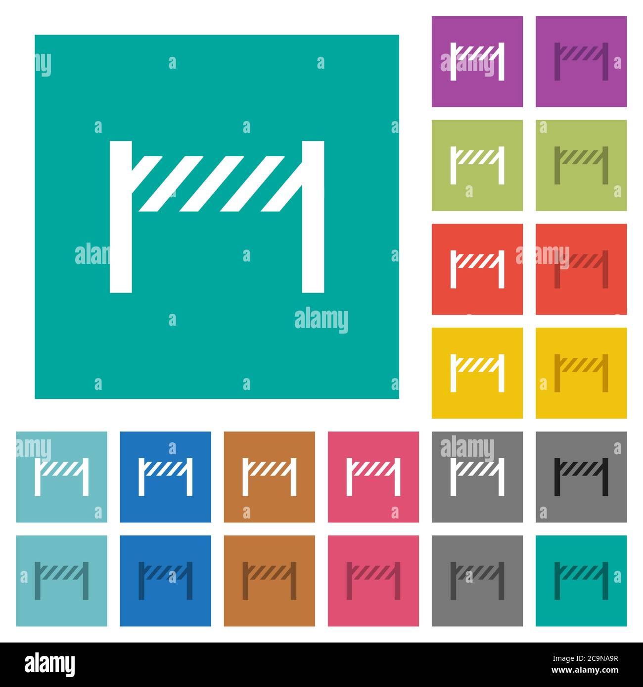 Road closure fence multi colored flat icons on plain square backgrounds ...