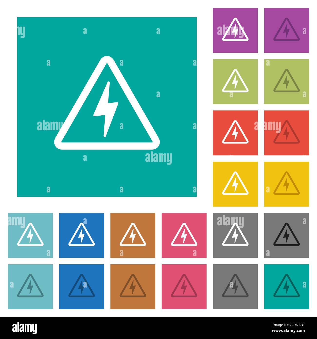 Danger electrical hazard multi colored flat icons on plain square ...