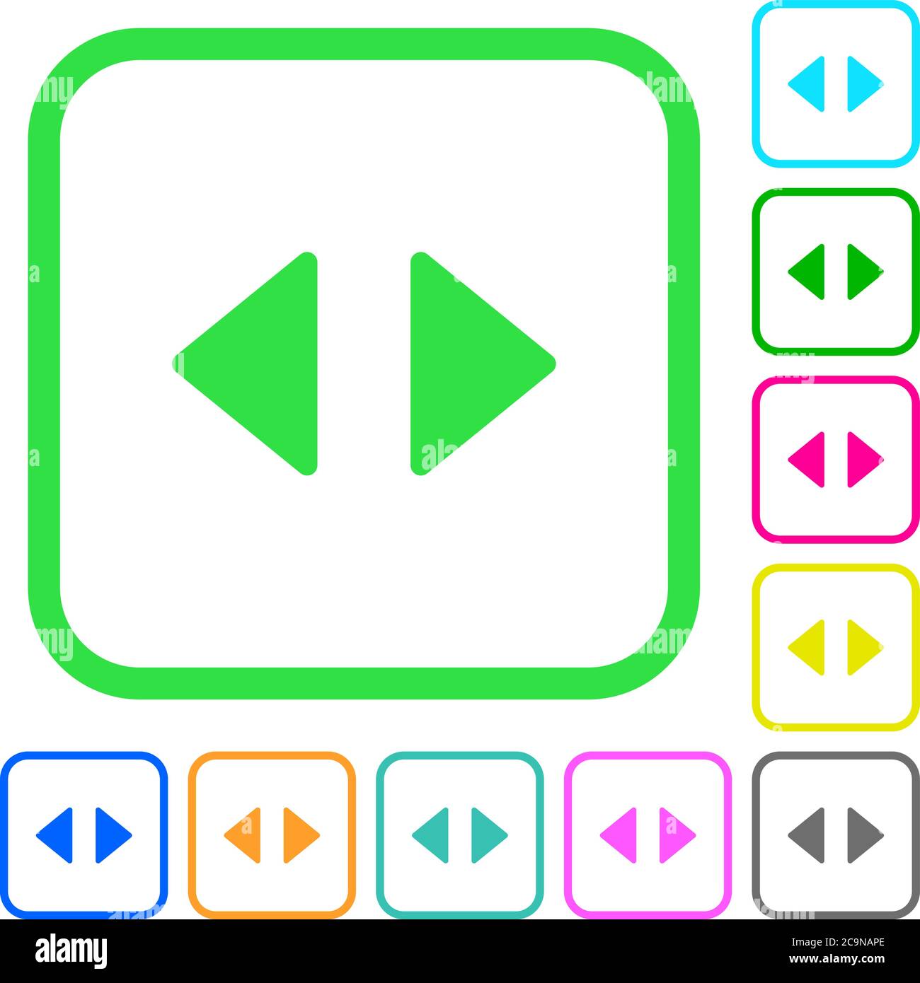 Horizontal control arrows vivid colored flat icons in curved borders on ...