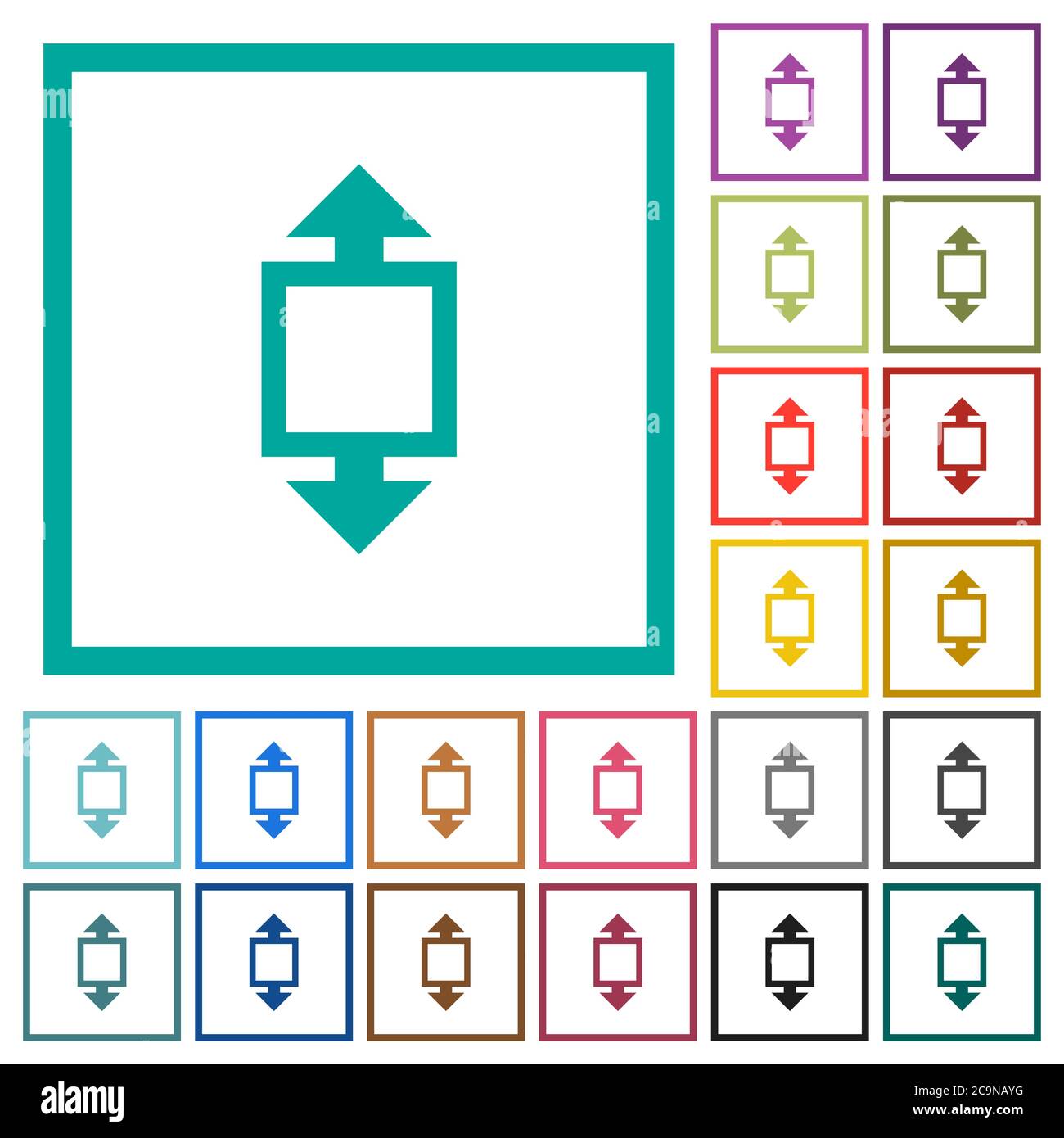 Height tool flat color icons with quadrant frames on white background ...