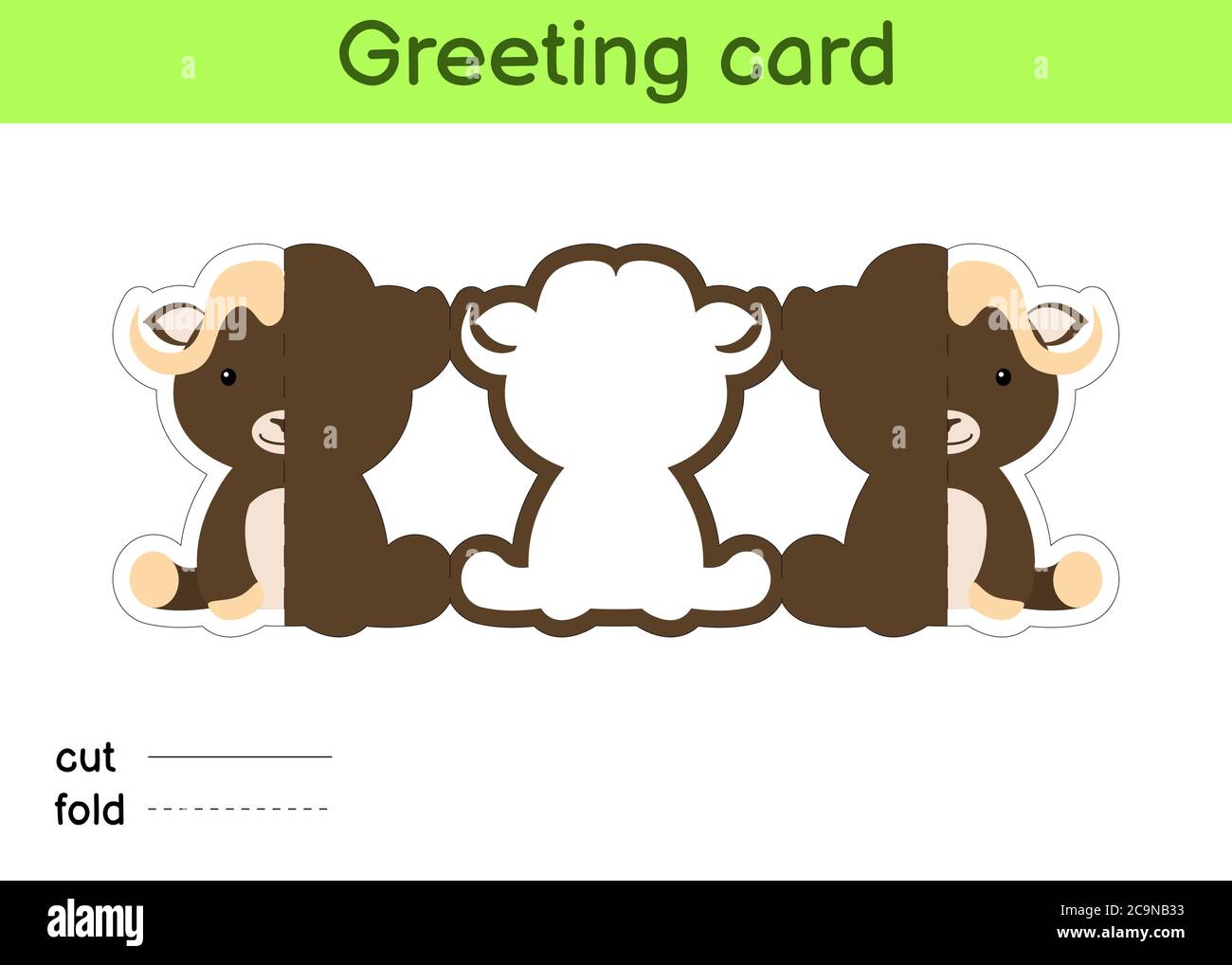 Cute musk ox fold-a-long greeting card template. Great for birthdays ...
