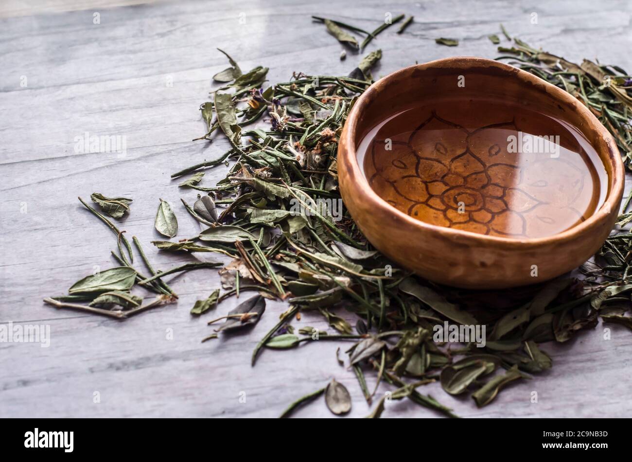 Crispy tea with ivy-tea, saffron, leaves of blueberries. Photo of a ...