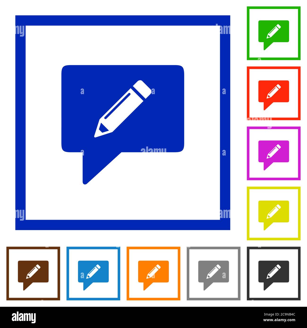 writing comment flat color icons in square frames on white background ...