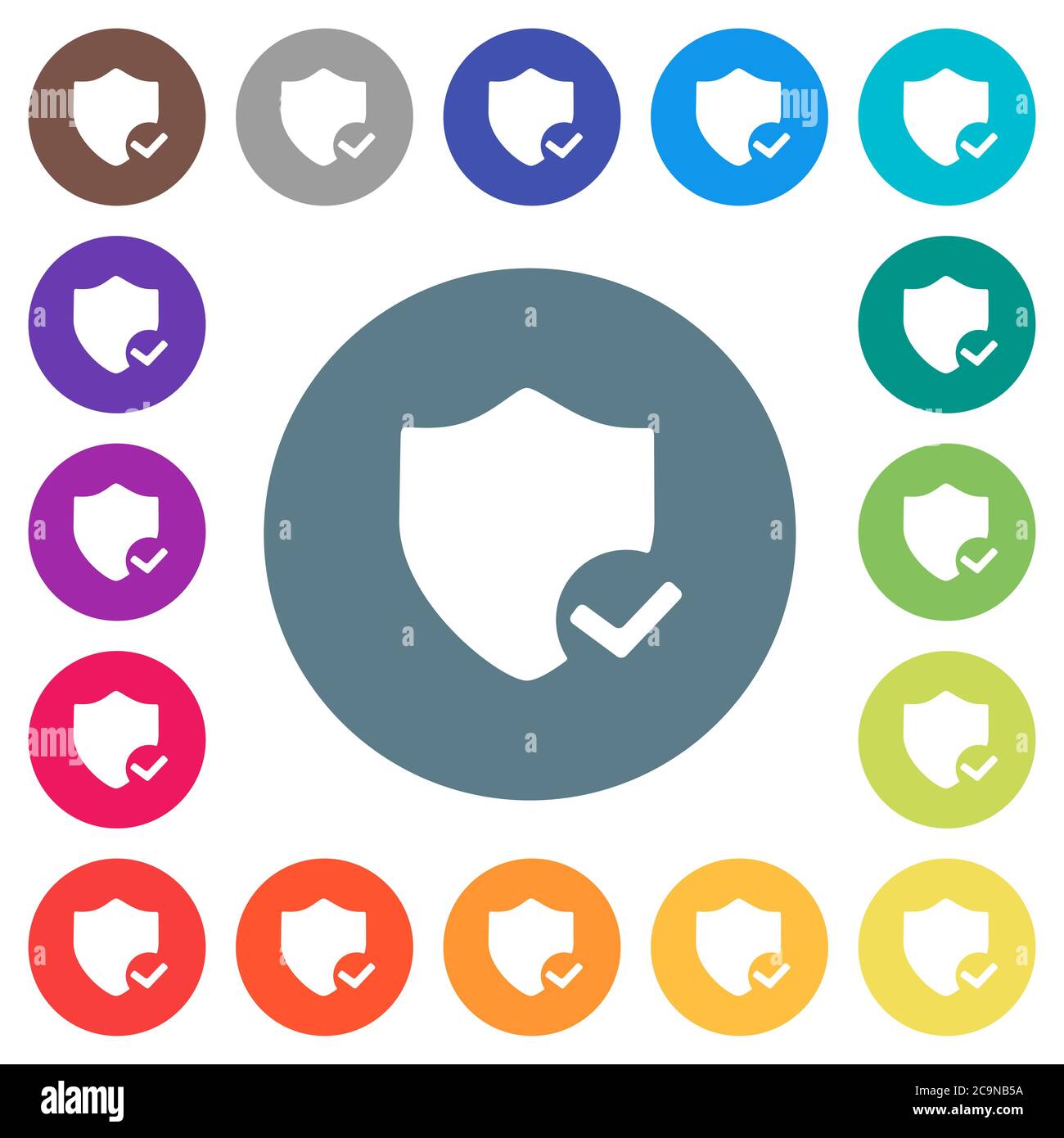 Protection ok flat white icons on round color backgrounds. 17 ...