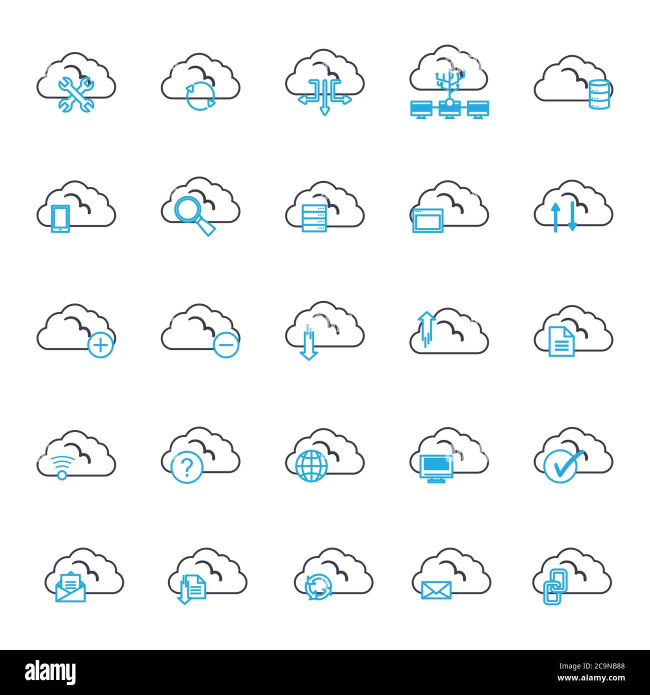 Cloud Computing Line Style Icon Set Design Communication Internet And