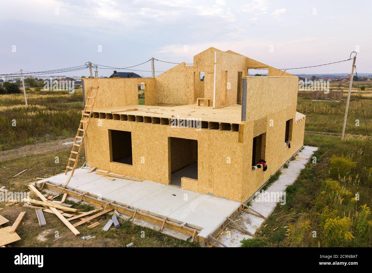 Construction of new and modern modular house. Walls made from composite ...