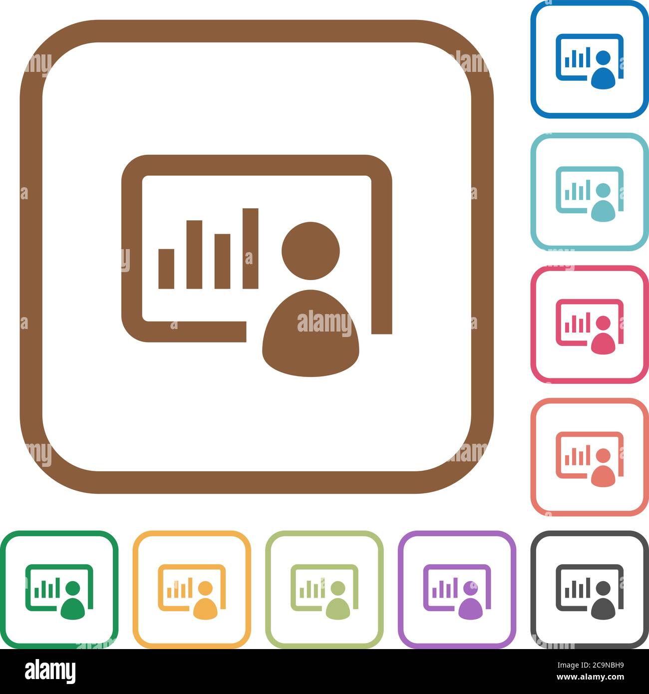 Presentation simple icons in color rounded square frames on white ...