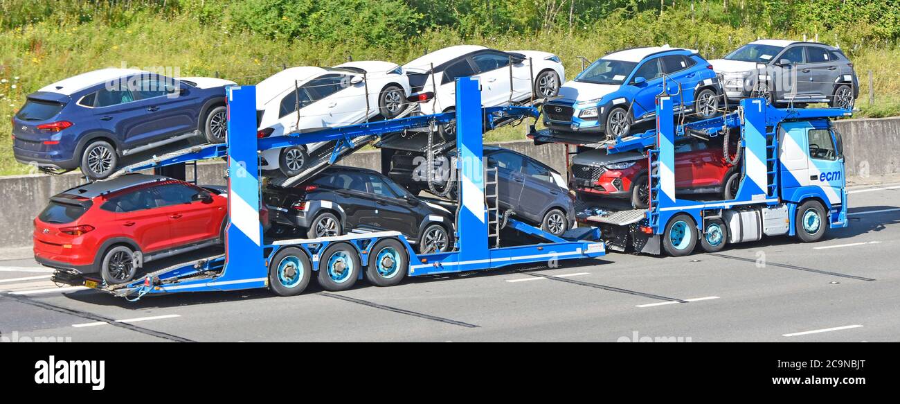 Side view ECM transport & car delivery business lorry truck transporter ...