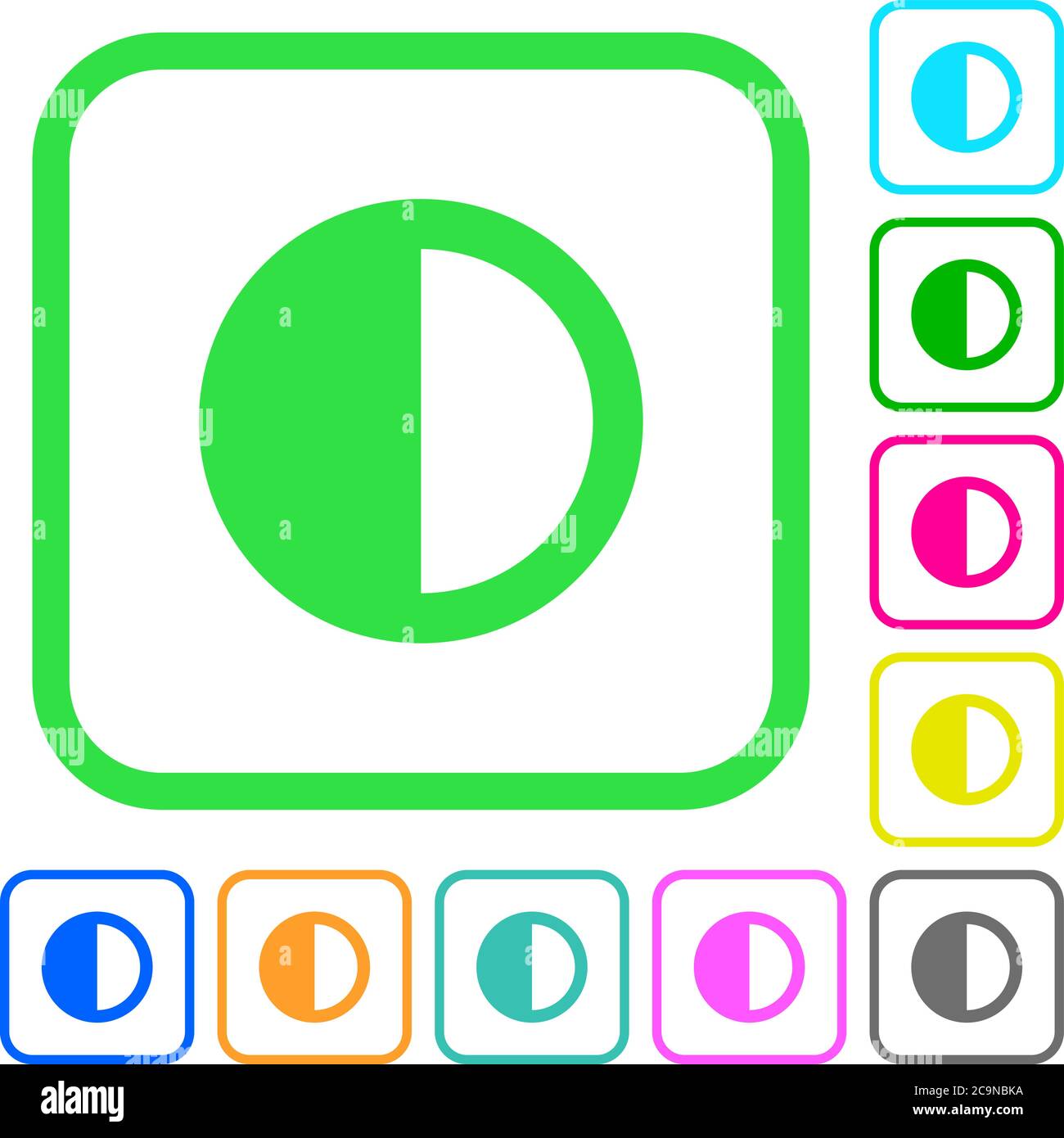 Contrast control vivid colored flat icons in curved borders on white ...