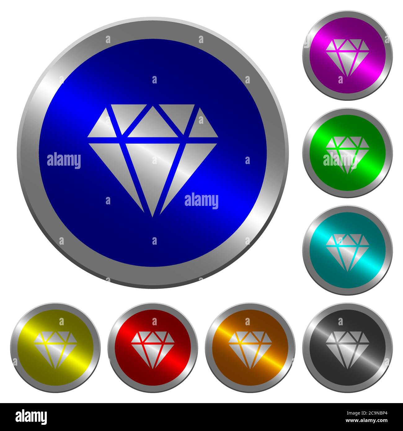 Diamond icons on round luminous coin-like color steel buttons Stock ...