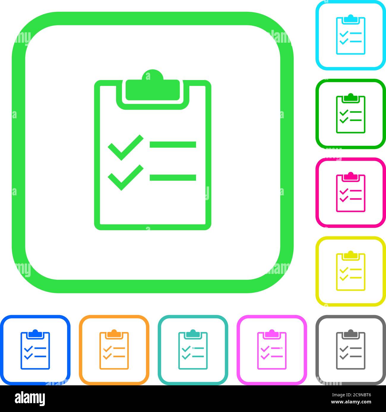 Checklist vivid colored flat icons in curved borders on white ...