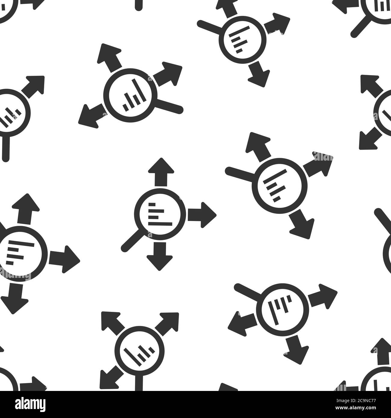 Market trend icon in flat style. Growth arrow with magnifier vector illustration on white ...