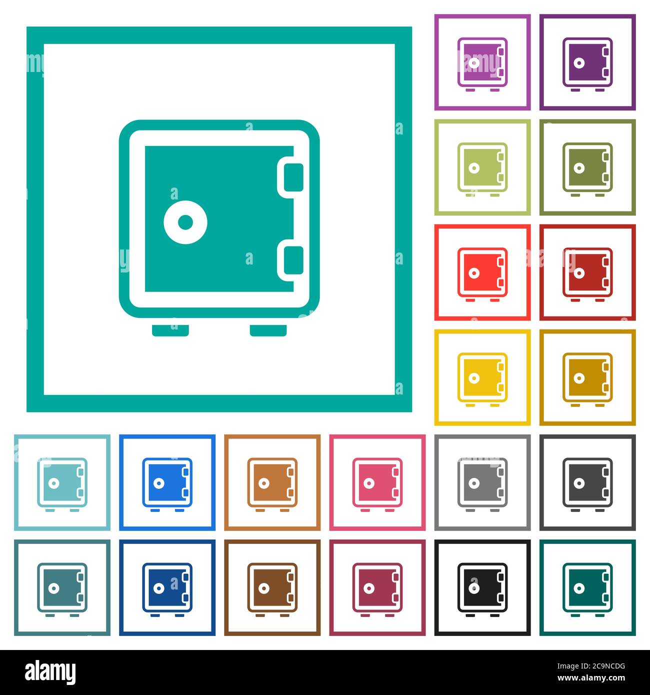 Single strong box flat color icons with quadrant frames on white ...