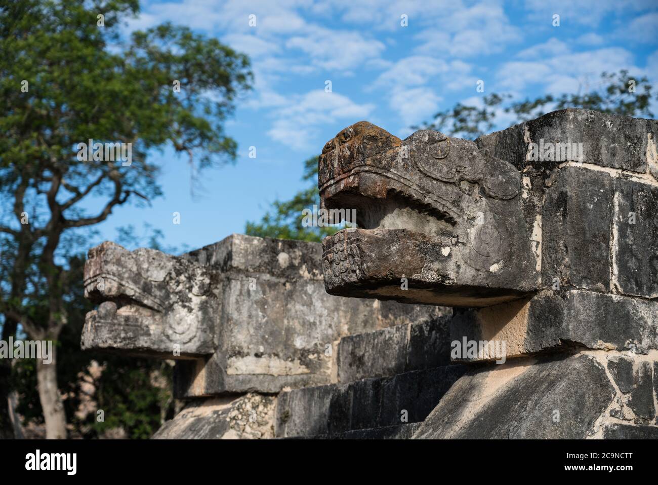 Carved serpents on the Platform of the Eagles and Jaguars, built in ...