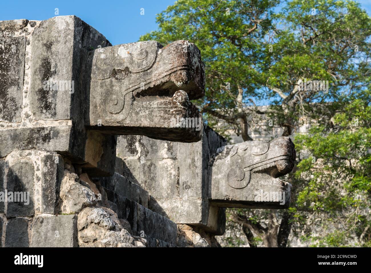 Carved serpents on the Platform of the Eagles and Jaguars, built in ...