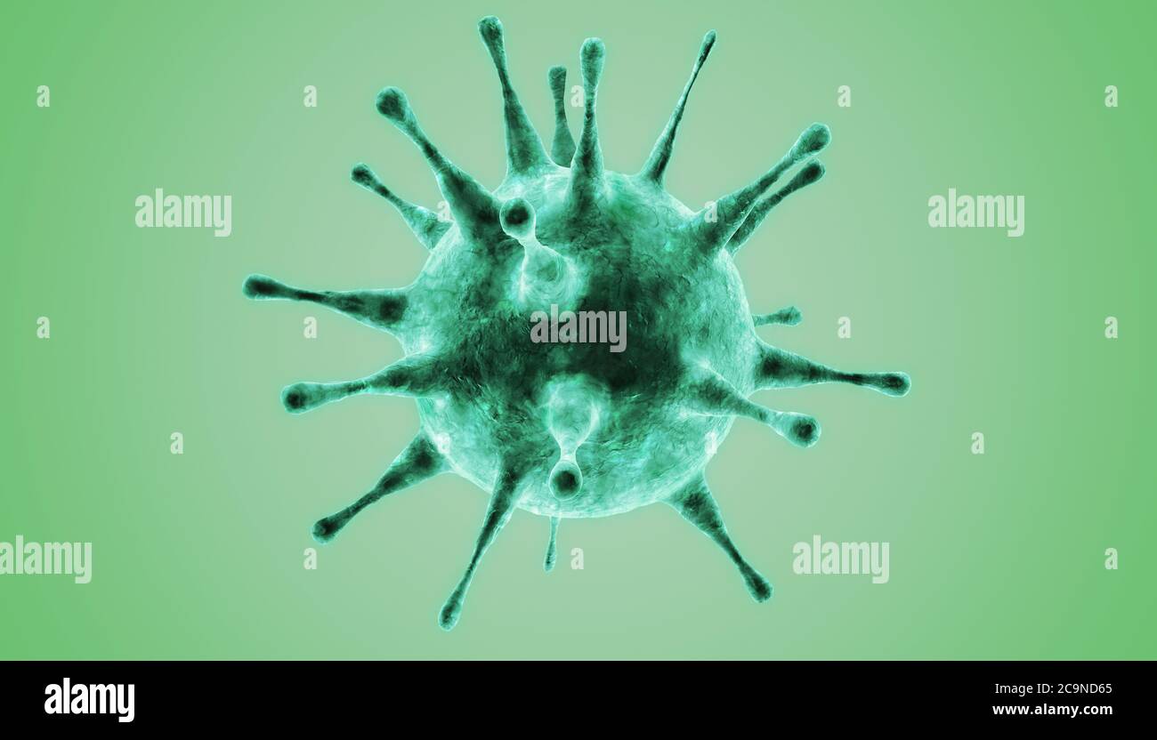 Microscopic view of influenza virus cells. 3D medical illustration ...